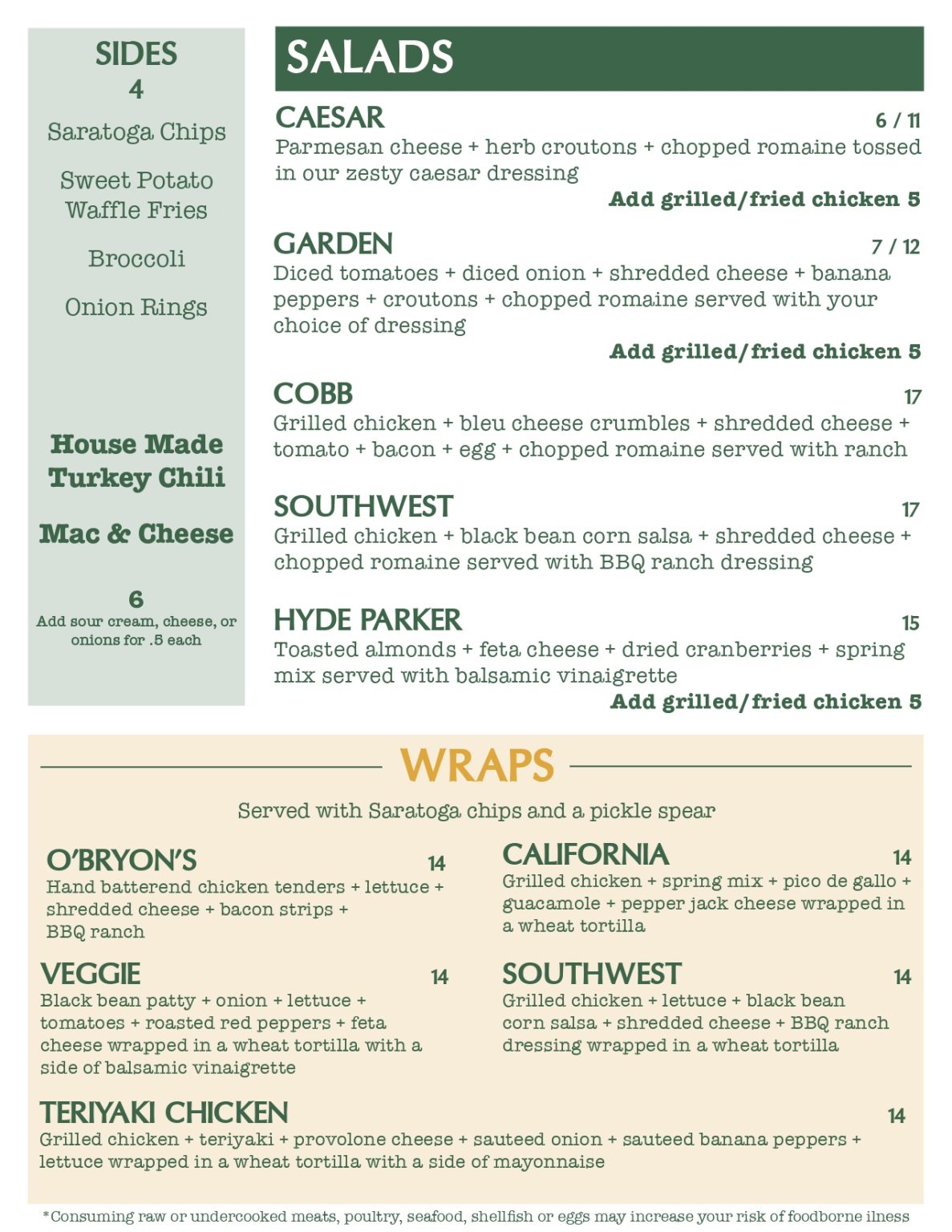 Menu / Specials – O'Bryon's Bar & Grill