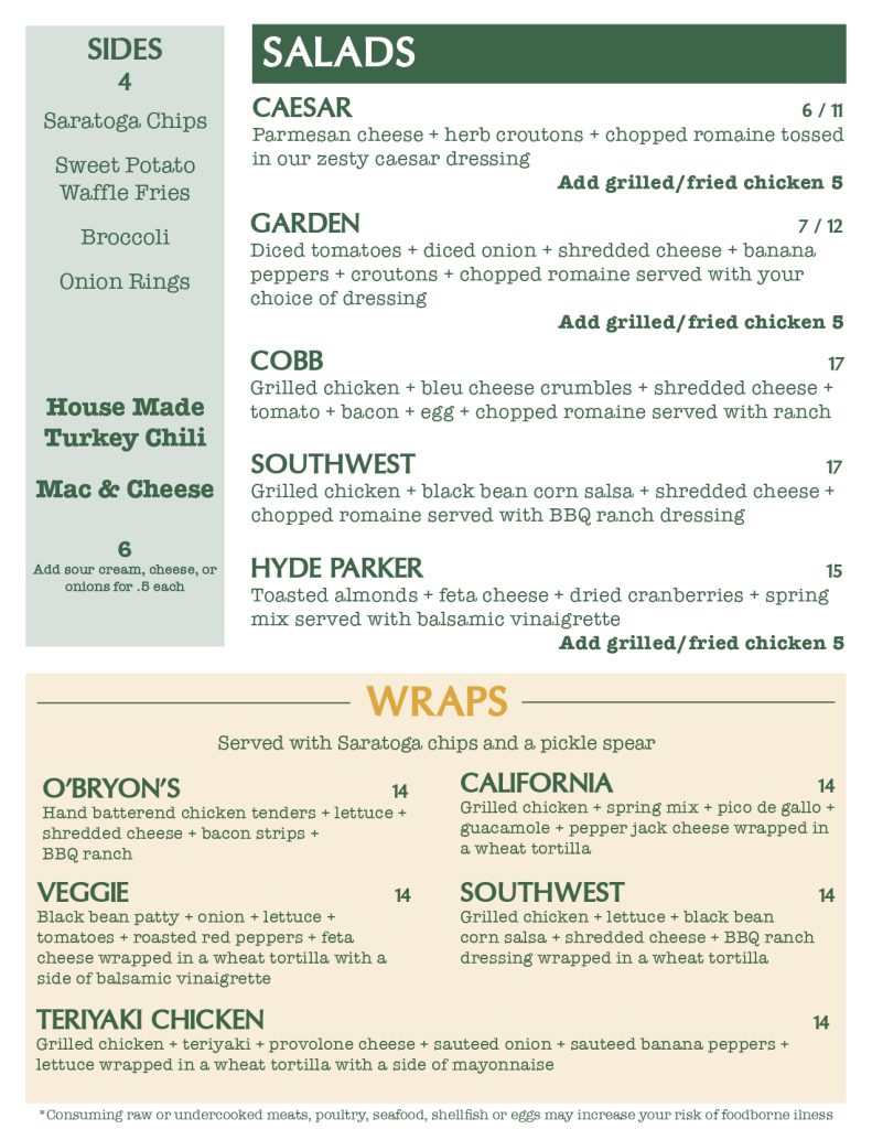 Menu / Specials – O'Bryon's Bar & Grill