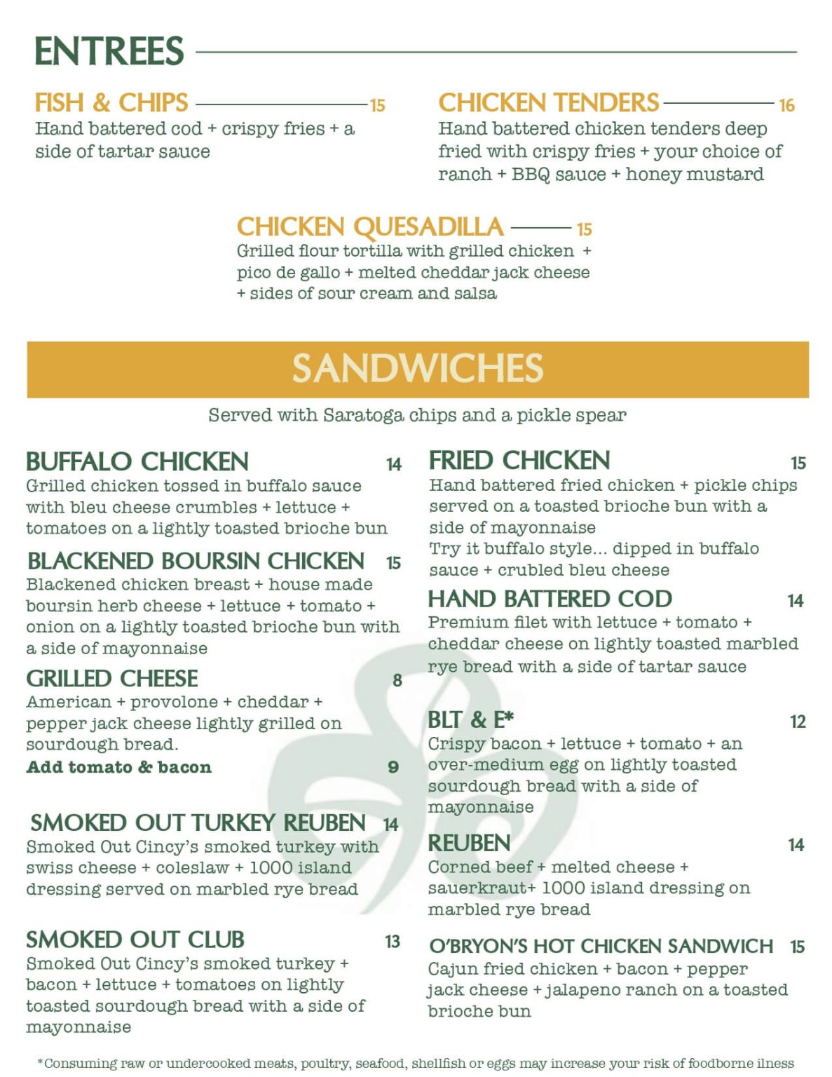 Menu / Specials – O'Bryon's Bar & Grill