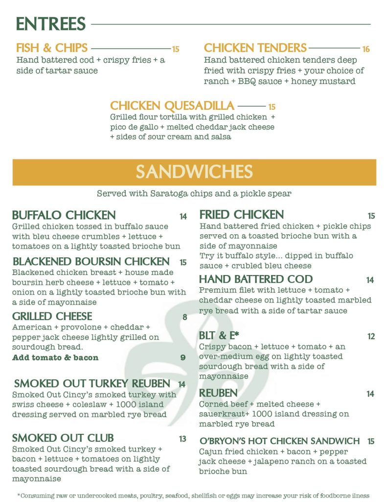 Menu / Specials – O'Bryon's Bar & Grill